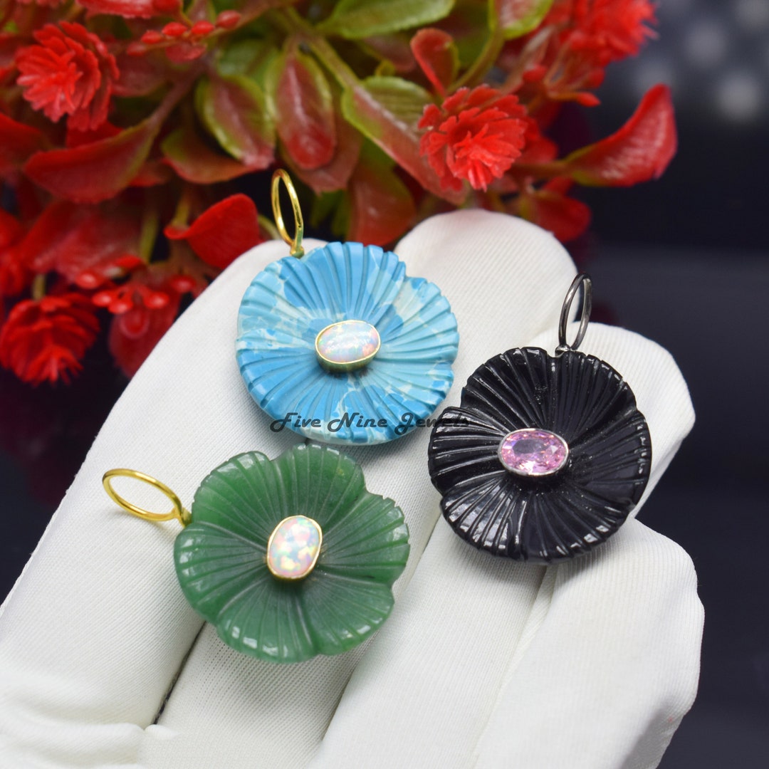 14K Gold New Design Flower Pendant, Flower Pendant, Gemstone Flower ...