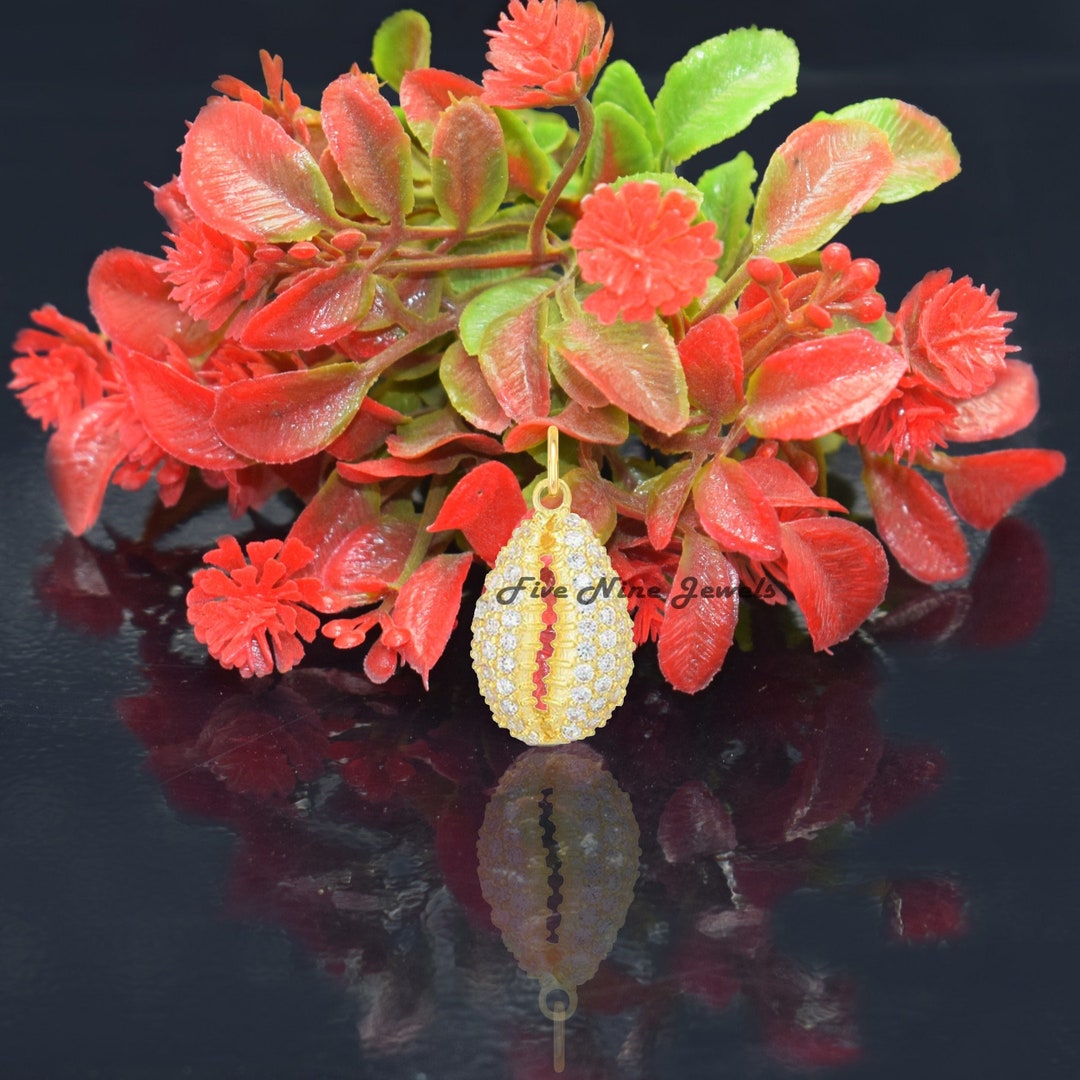 Diamond Cowrie Shell, 14K Gold Plated Diamond Cowrie Shell Pendant ...