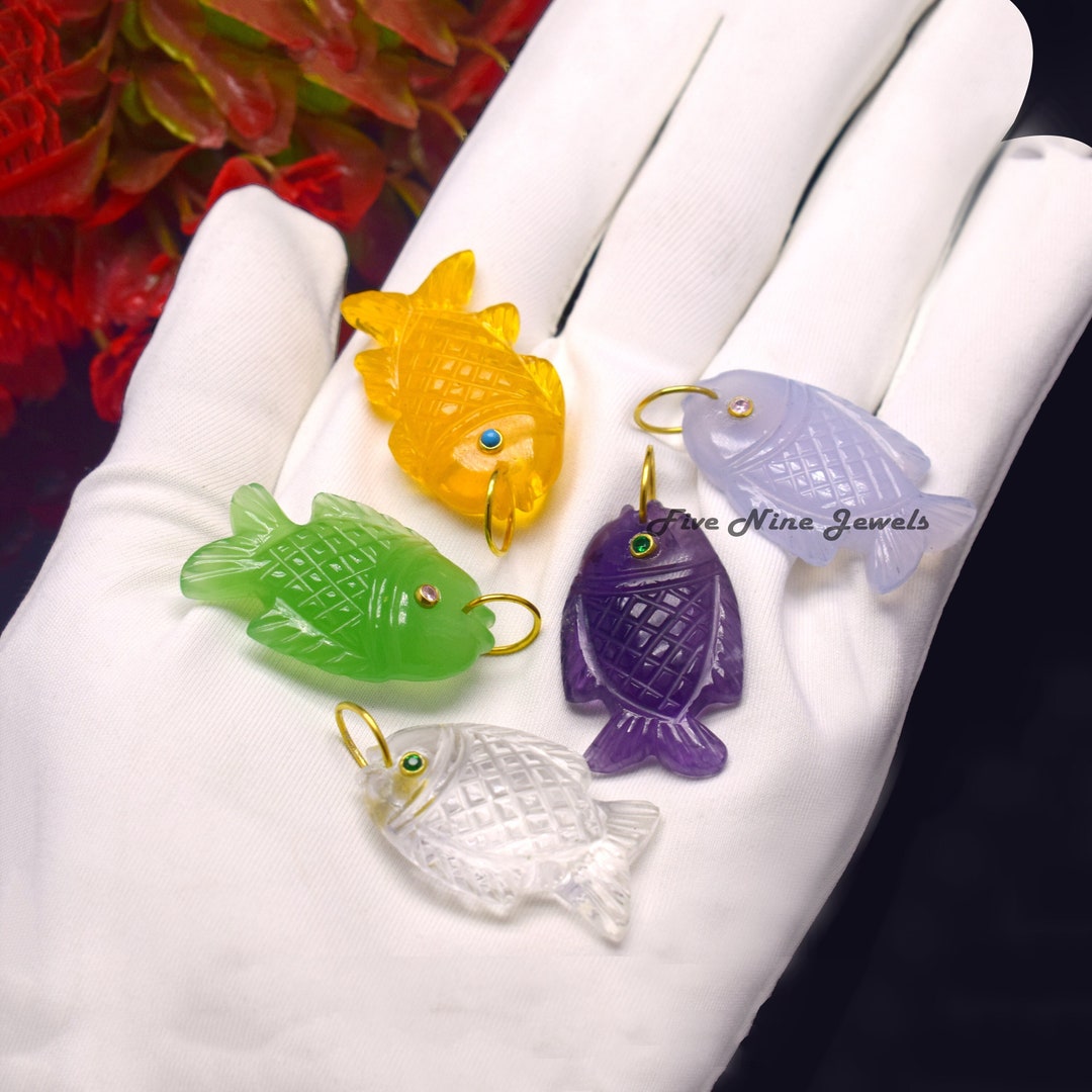 Gemstone Fish Charm, Carving Fish Charm, Lucky Fish, Carved Fish ...