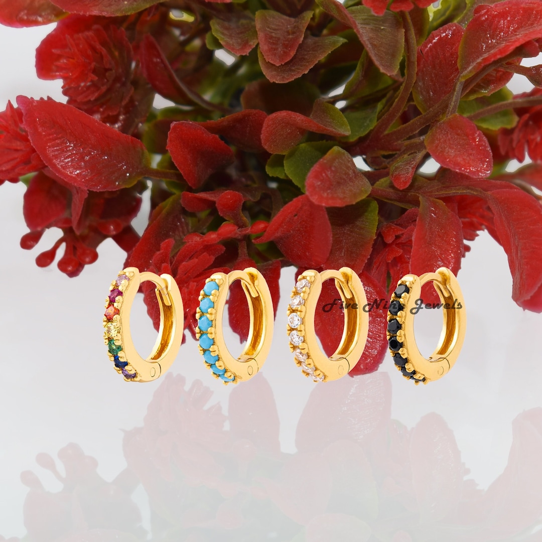 925 Silver Rainbow Hoop, Gemstone Huggie Hoop, Turquoise Huggie, Mini ...