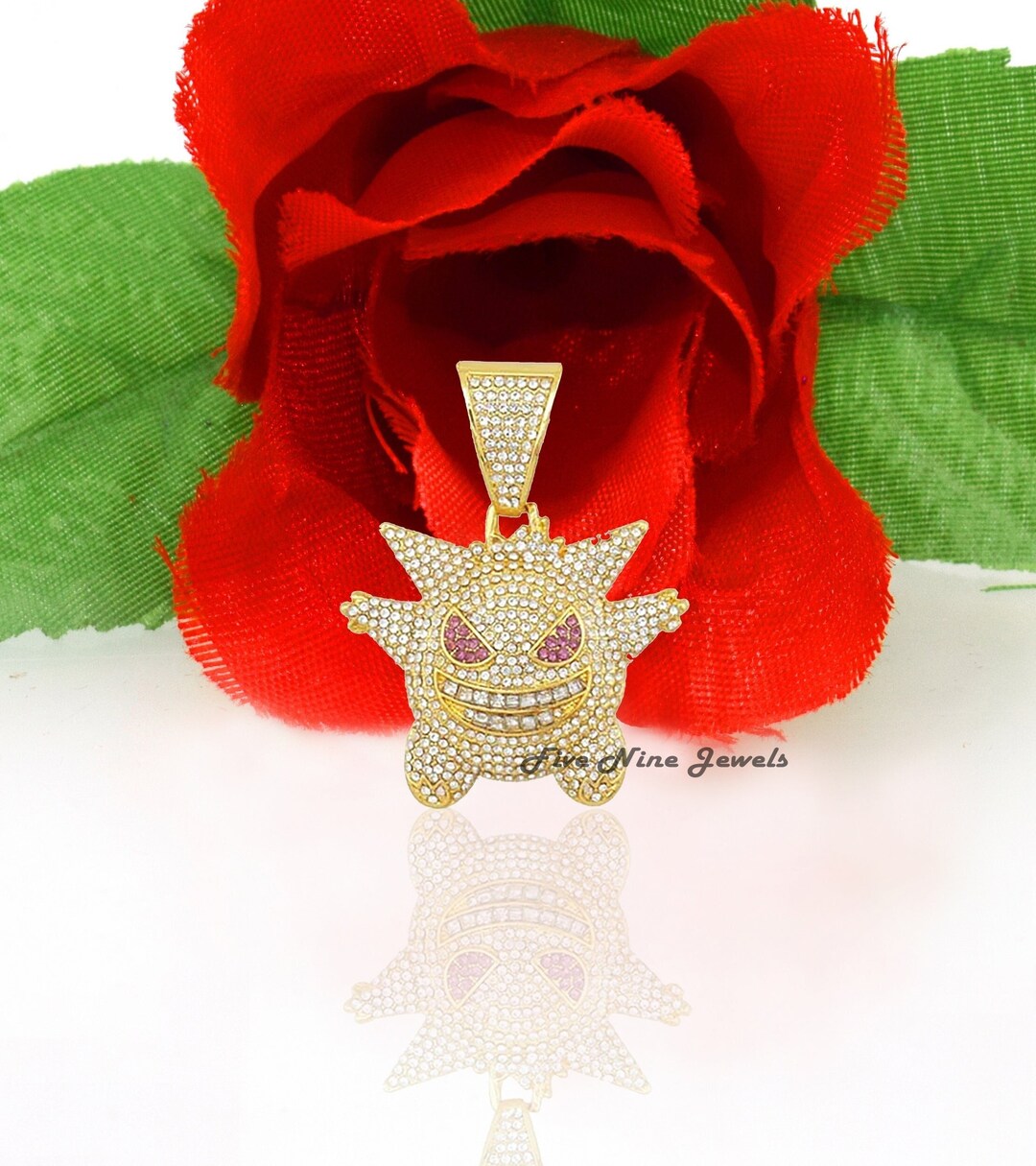 925 Silver CZ Gengar Pendant, Gengar Pokemon Pendant, Monster Gengar ...