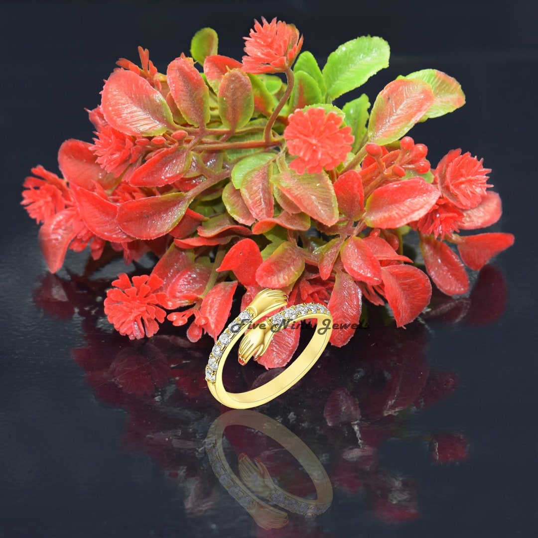 925 Silver Diamond Hand Ring, Hand Connector Ring, Two Hands Ring, Love ...