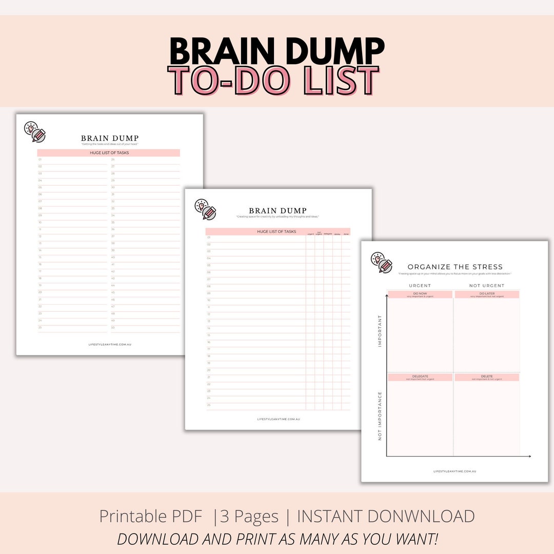 Brain Dump Journal Printable, Brain Dump Worksheet, Planner Pages ...