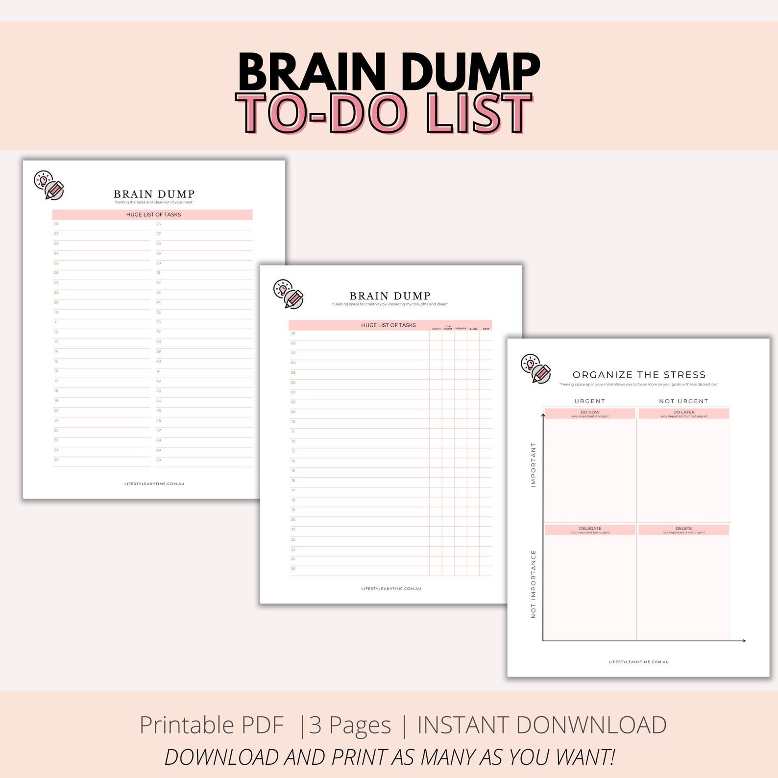 Brain Dump Journal Printable, Brain Dump Worksheet, Planner Pages ...