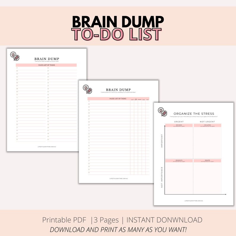 Brain Dump Journal Printable, Brain Dump Worksheet, Planner Pages ...