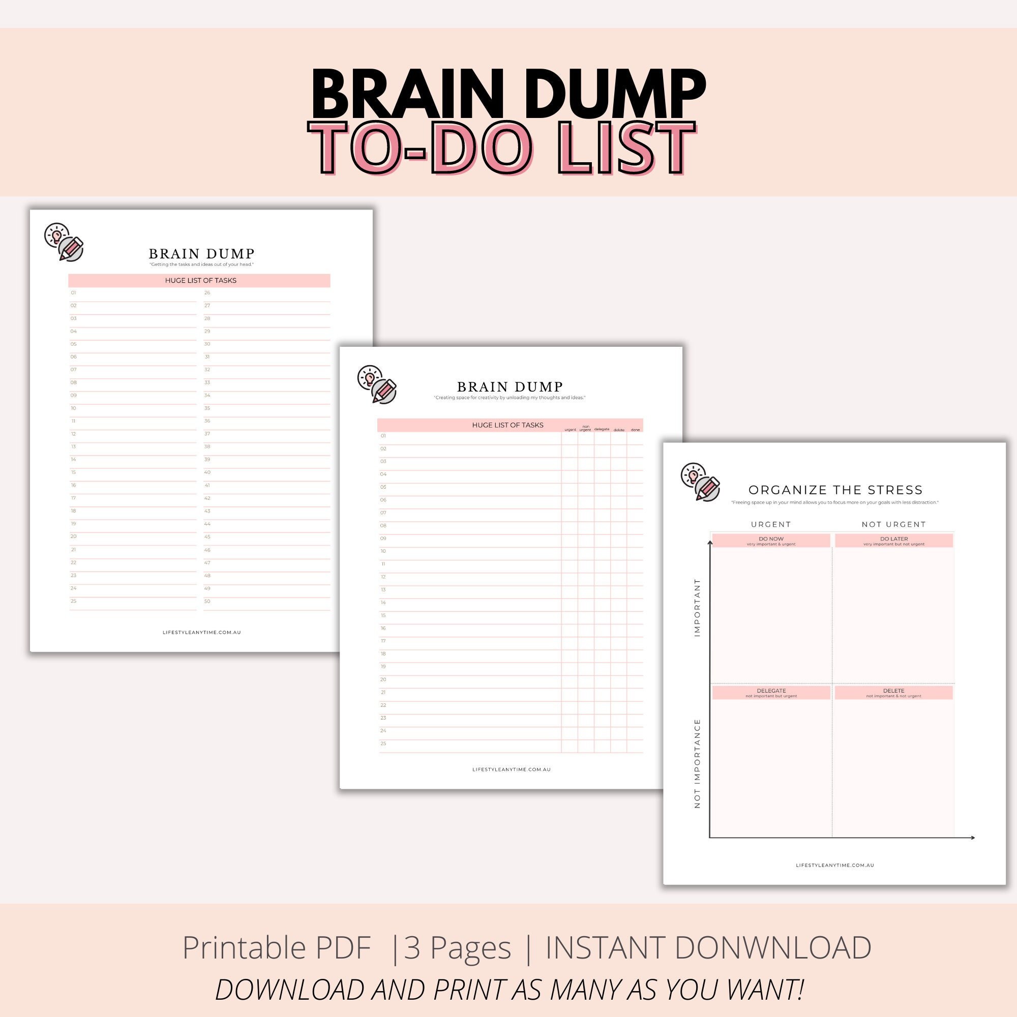 Brain Dump Journal Printable, Brain Dump Worksheet, Planner Pages ...