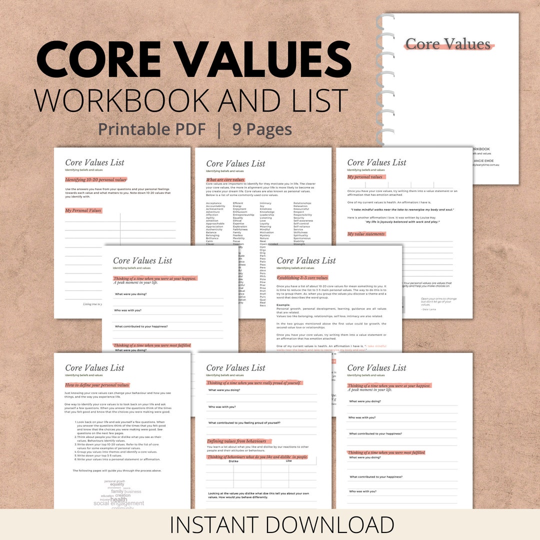 Core Values Printable, My Core Values, Defining Personal Values, Life ...