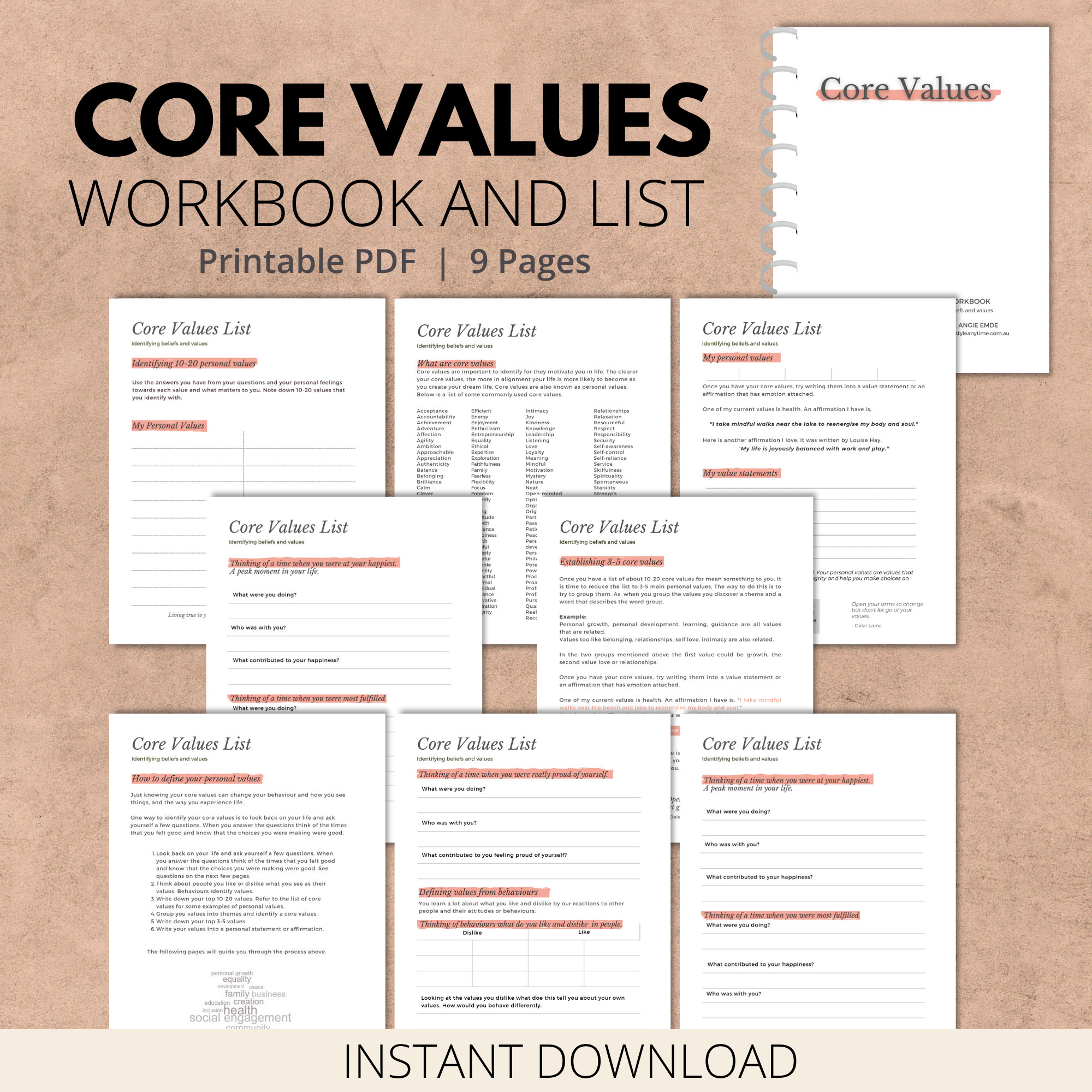 Core Values Printable, My Core Values, Defining Personal Values, Life ...