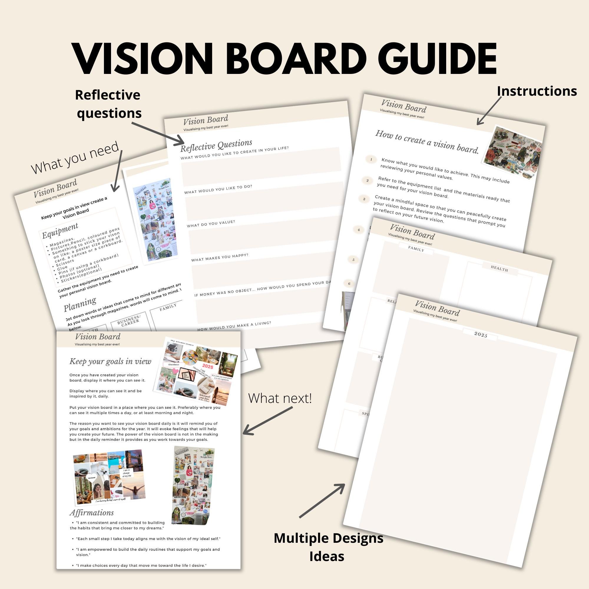 Vision Board Template, Vision Board Planner, Vision Board Guide, Vision ...
