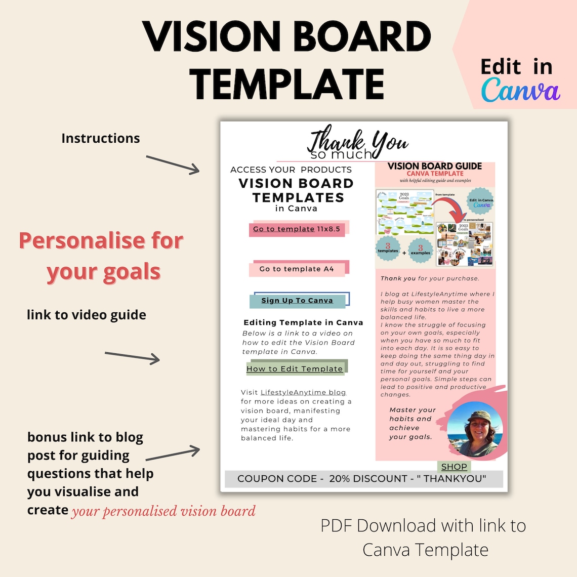 Vision Board Template Fully Editable in Canva - Etsy
