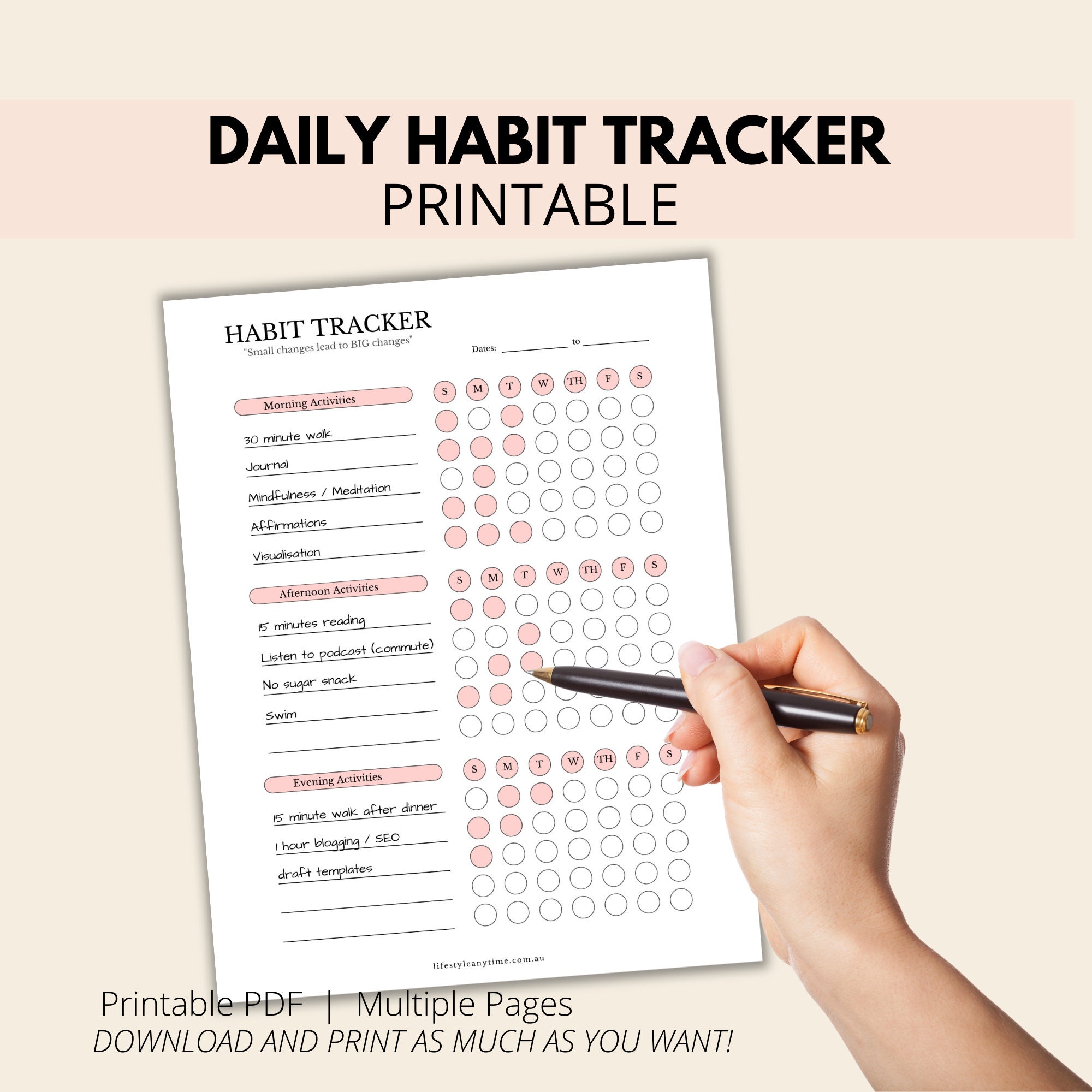 Weekly Habit Tracker Printable, 7 Day Habit Challenge - Etsy