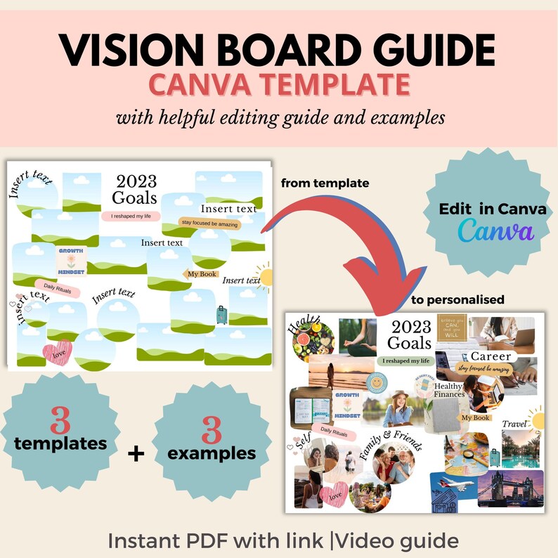 Vision Board Template Fully Editable in Canva - Etsy