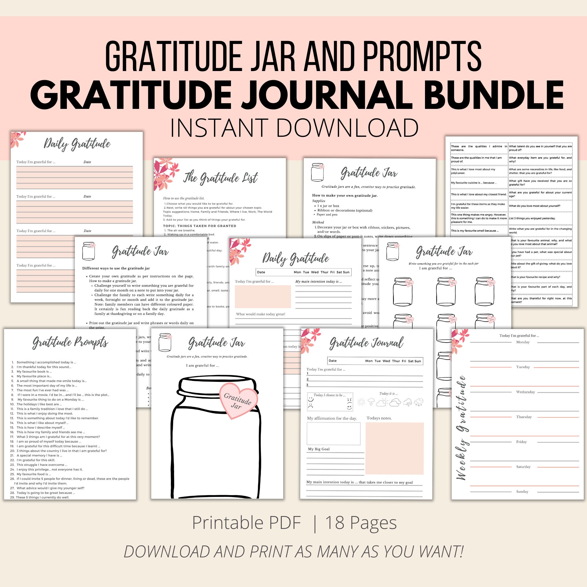 Gratitude Journal Printable, Gratitude Journal Template, Daily ...