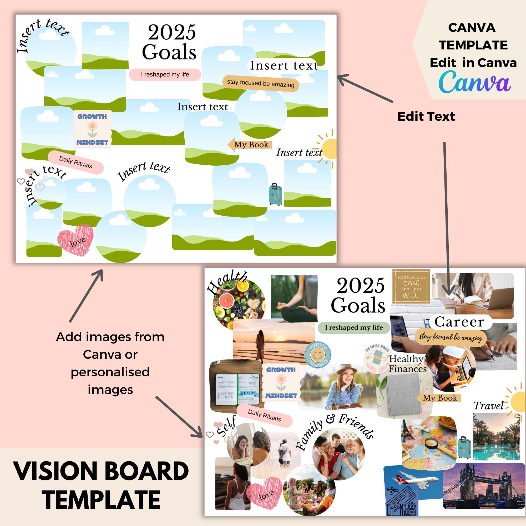Vision Board Template Fully Editable in Canva - Etsy UK