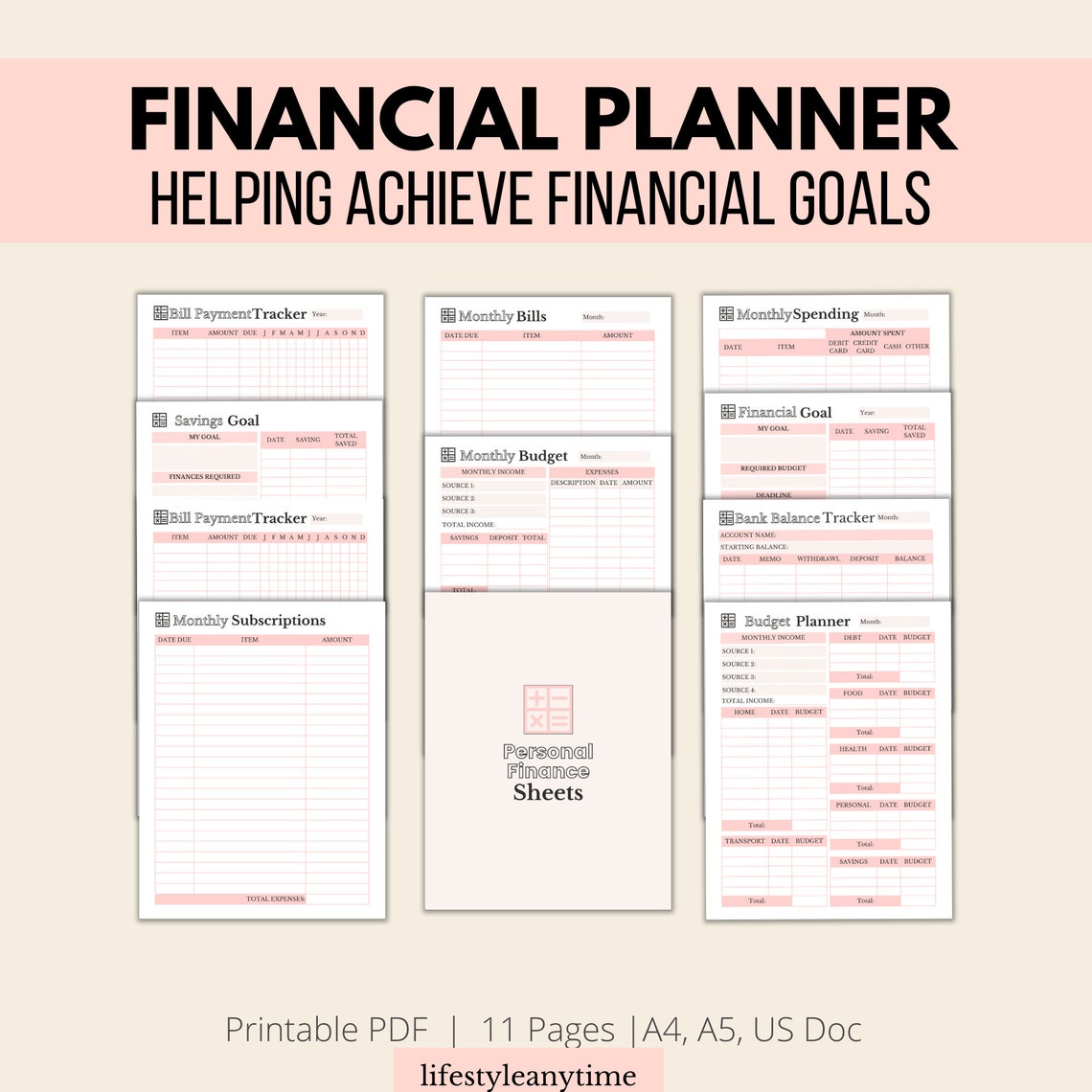 Monthly Finance Planner, Personal Budget Planner, Financial Goal ...