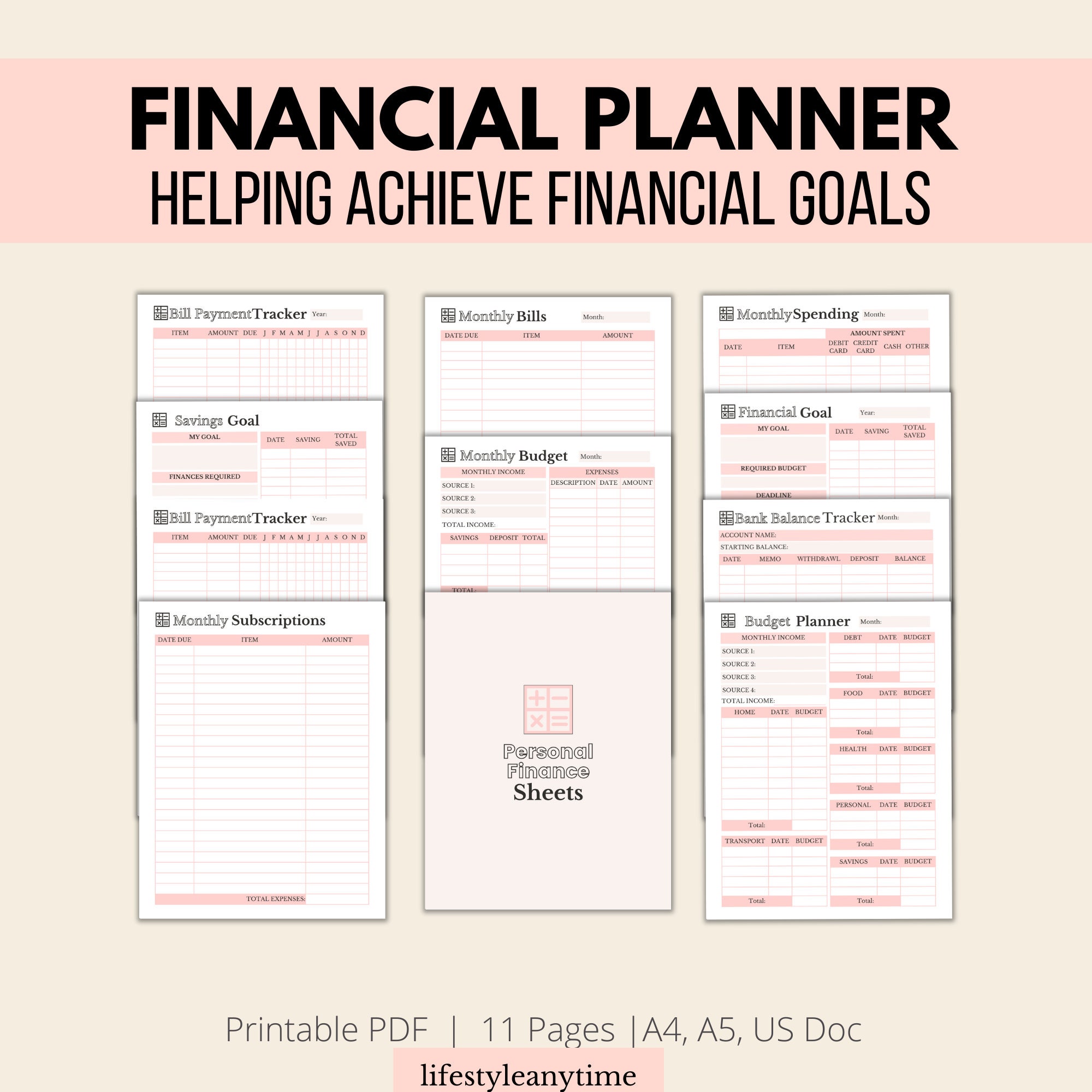 Monthly Finance Planner, Personal Budget Planner, Financial Goal ...