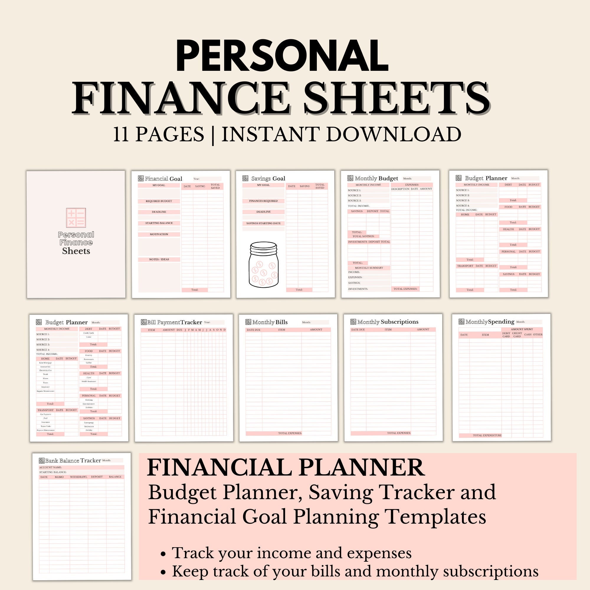 Monthly Finance Planner, Personal Budget Planner, Financial Goal ...