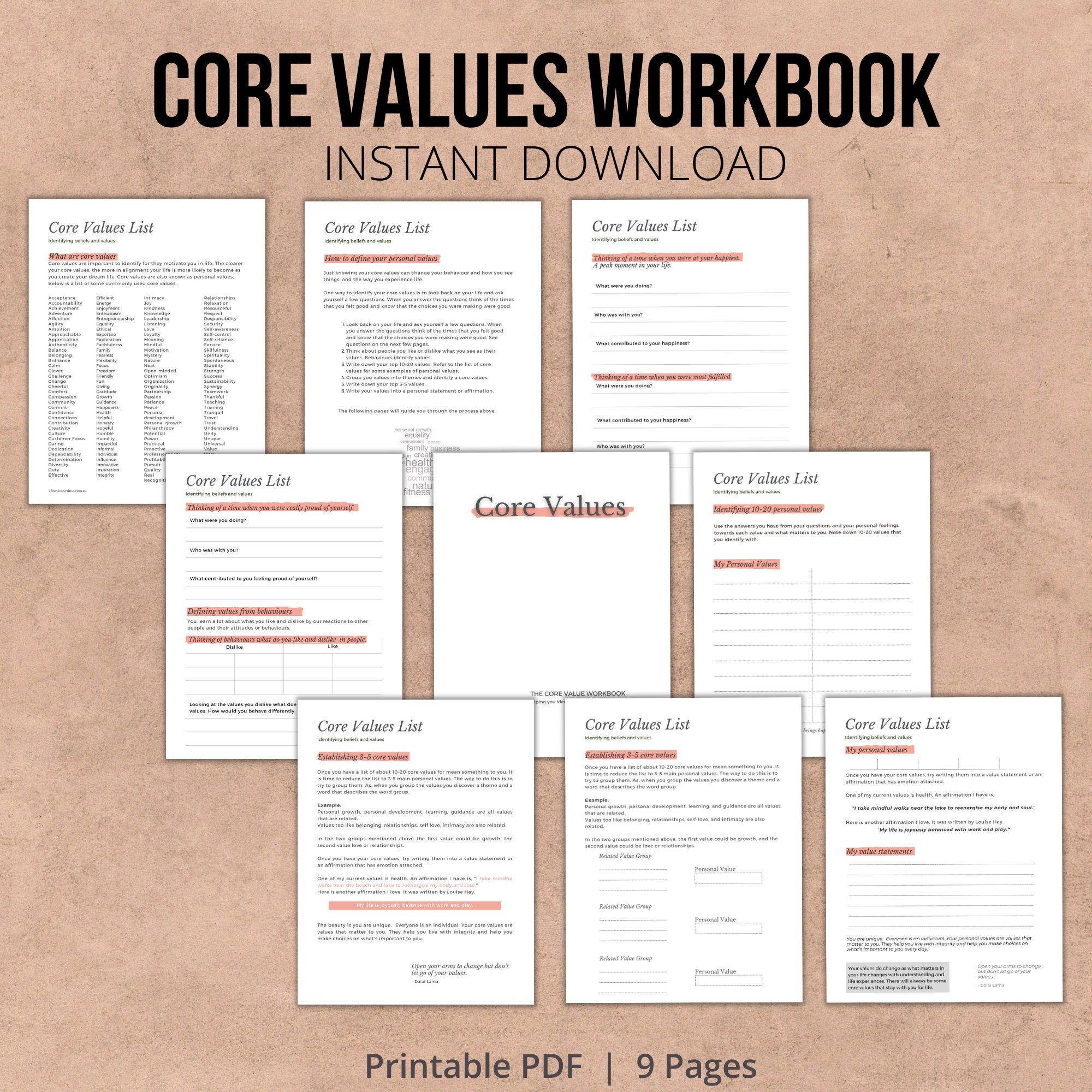 Core Values Printable, My Core Values, Defining Personal Values, Life ...