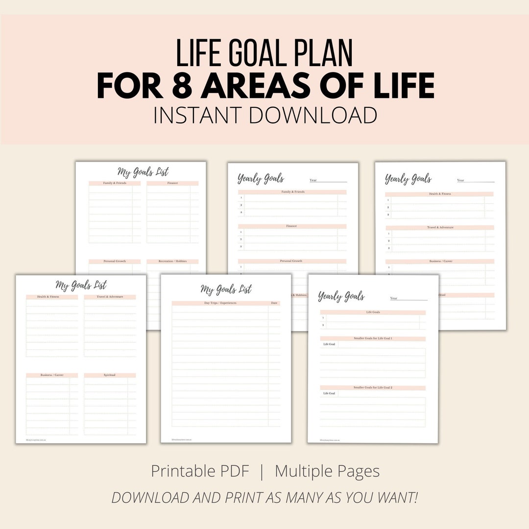 Goal Setting in 8 Areas of Life Printable, Life Plan Goals - Etsy