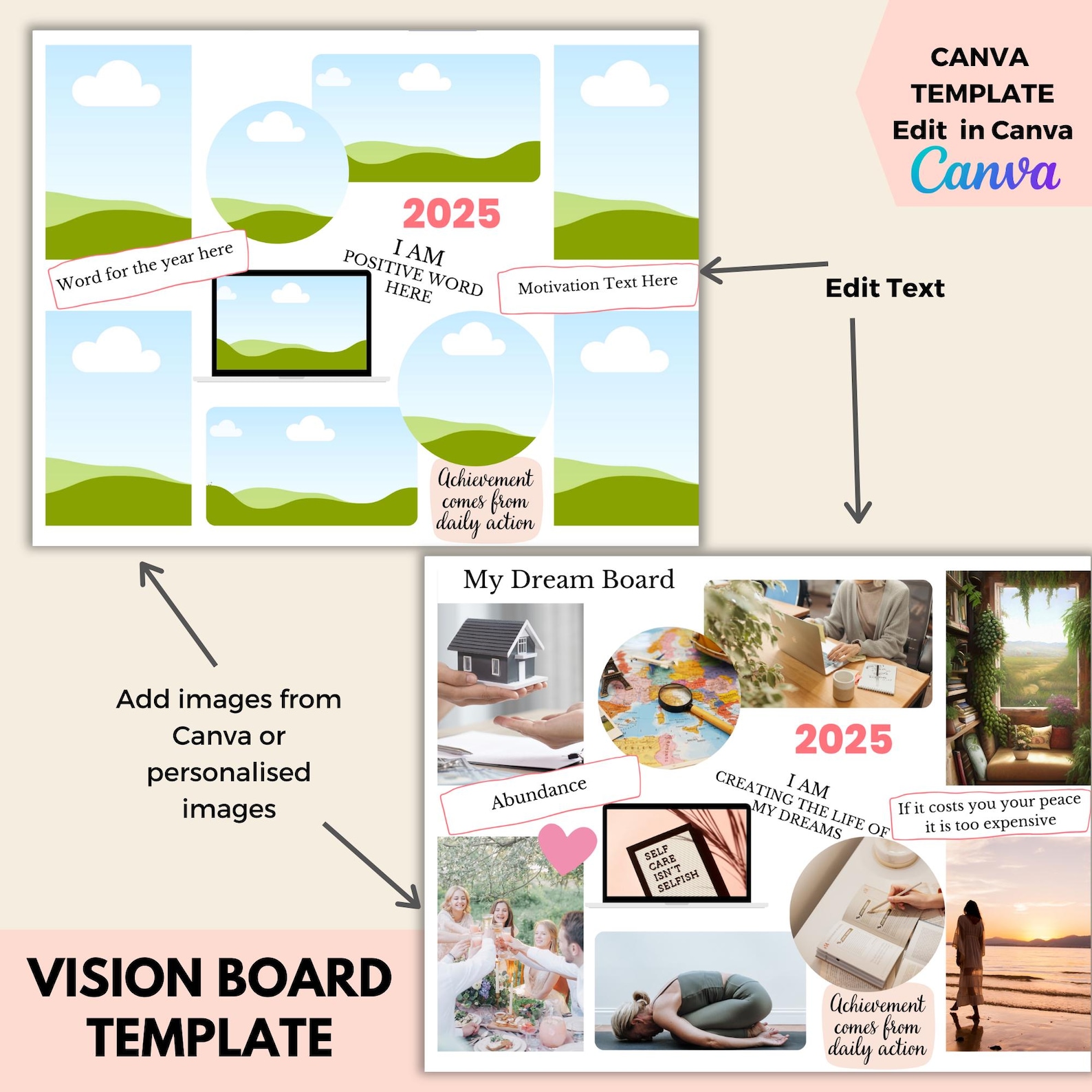 Vision Board Template Fully Editable in Canva - Etsy