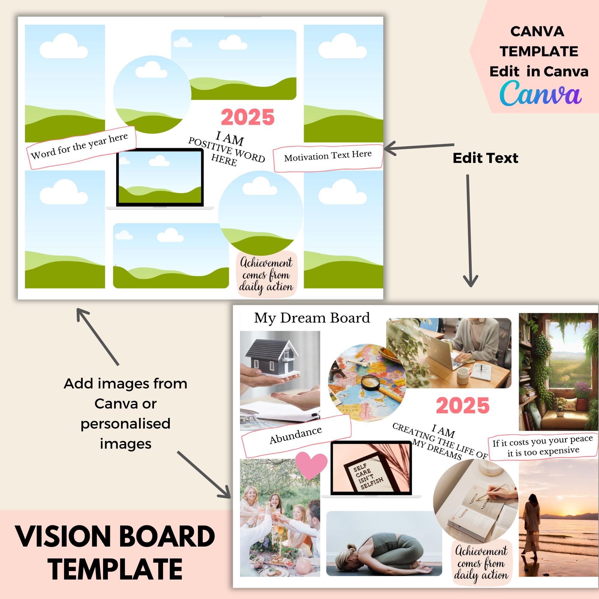 Vision Board Template Fully Editable in Canva - Etsy UK