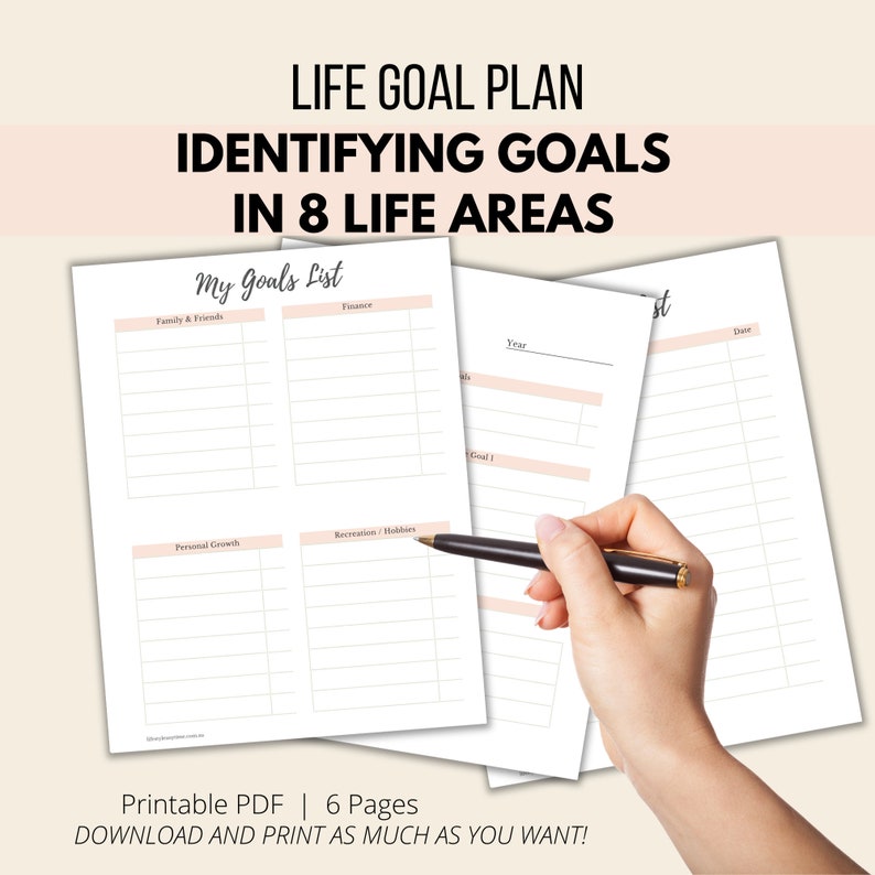 Goal Setting in 8 Areas of Life Printable, Life Plan Goals - Etsy