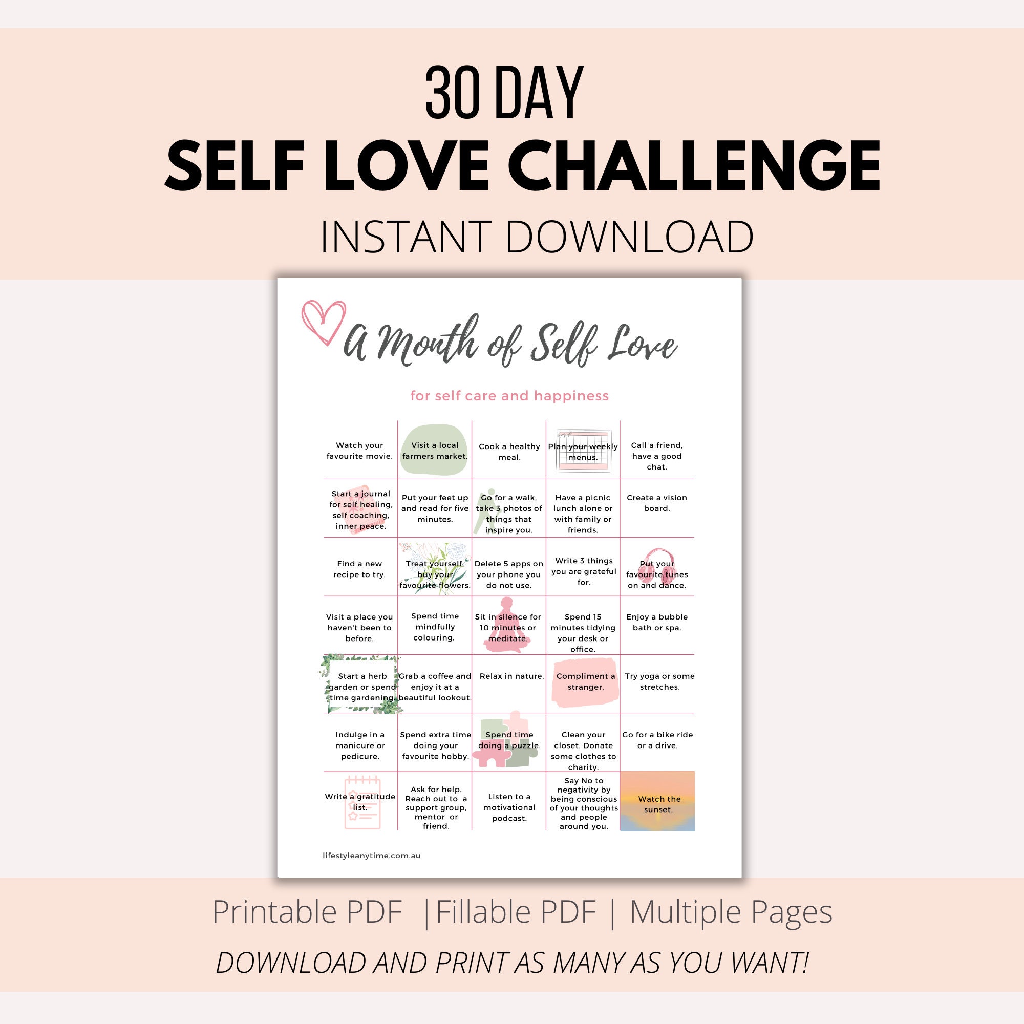 Self Love Challenge 30 Day Self Love Challenge Self Care Challenge