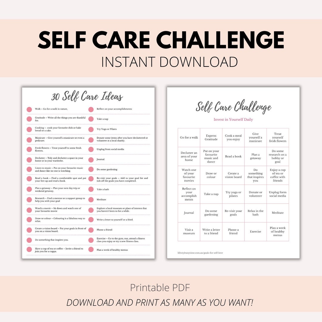 30 Self Care Challenge, Printable Self-care Challenge, Self Care ...