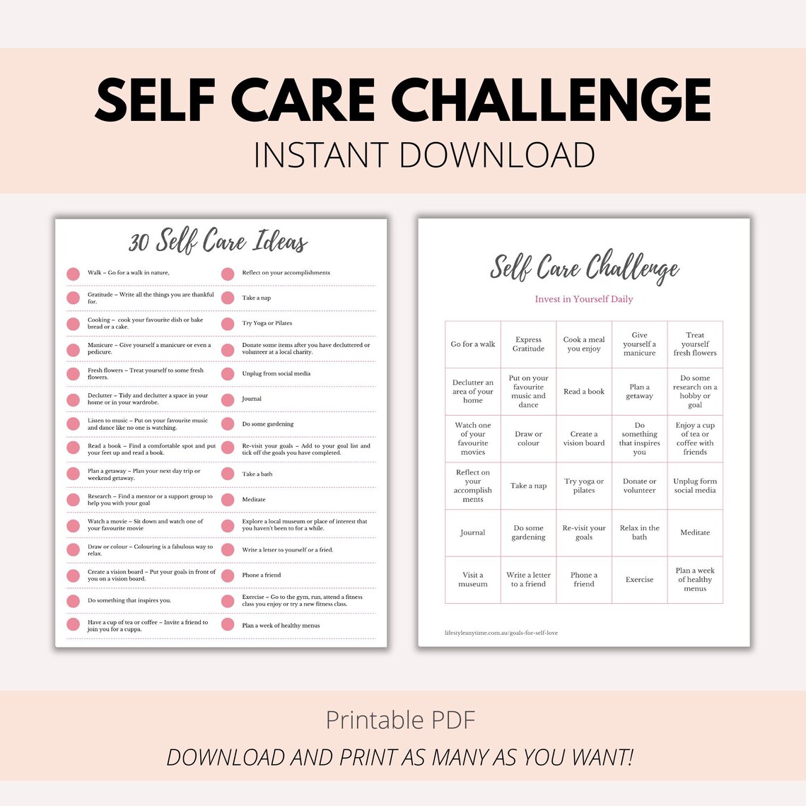 30 Self Care Challenge, Printable Self-care Challenge, Self Care ...