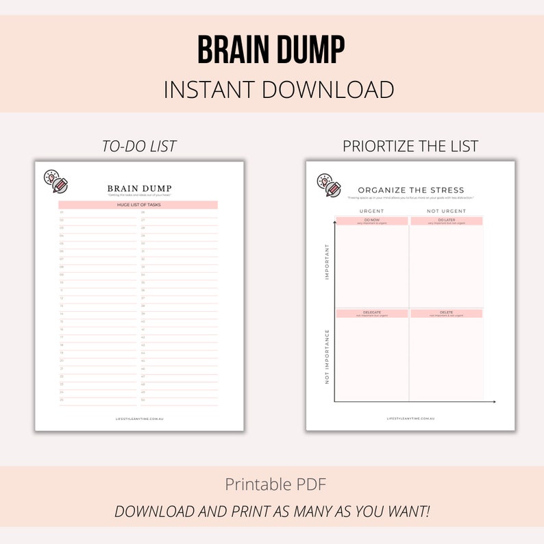 Brain Dump Journal Printable, Brain Dump Worksheet, Planner Pages ... Brain Dump Journal Printable, Brain Dump Worksheet, Planner Pages ...