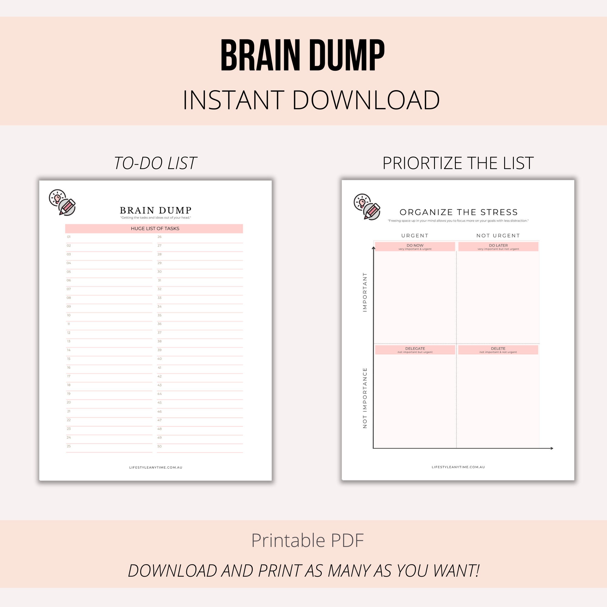 Brain Dump Journal Printable, Brain Dump Worksheet, Planner Pages ...