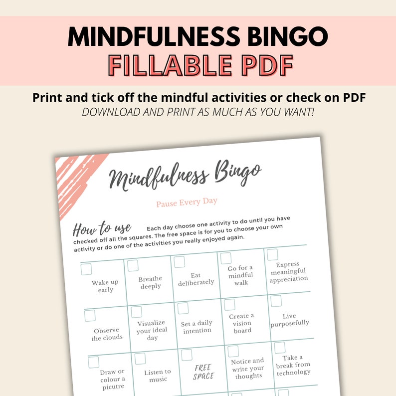 Mindfulness Bingo Self-care Bingo Self-care Challenge - Etsy