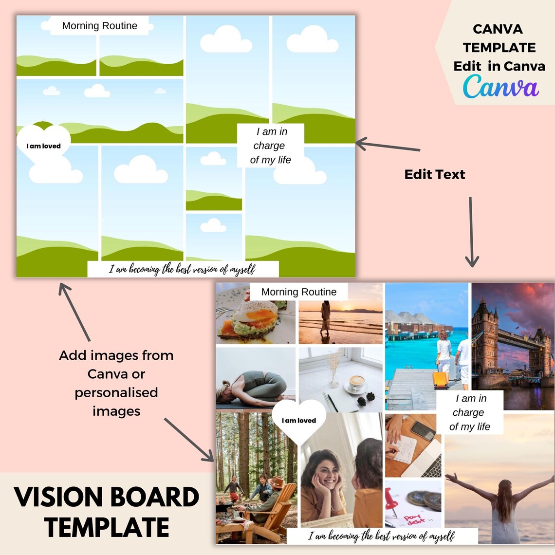 Vision Board Template Fully Editable in Canva - Etsy UK