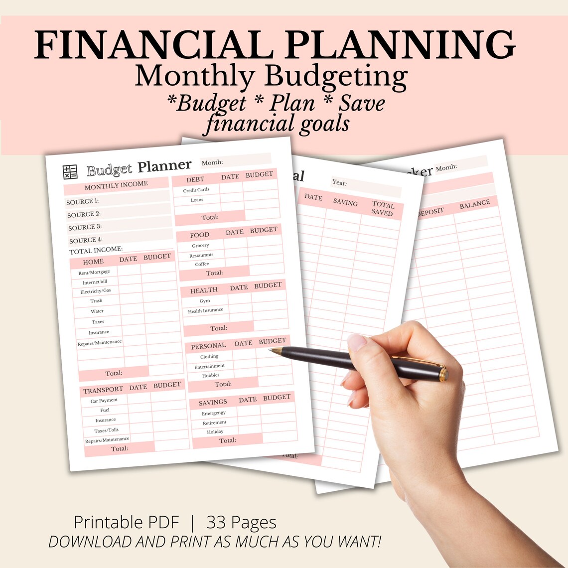 Monthly Finance Planner, Personal Budget Planner, Financial Goal ...