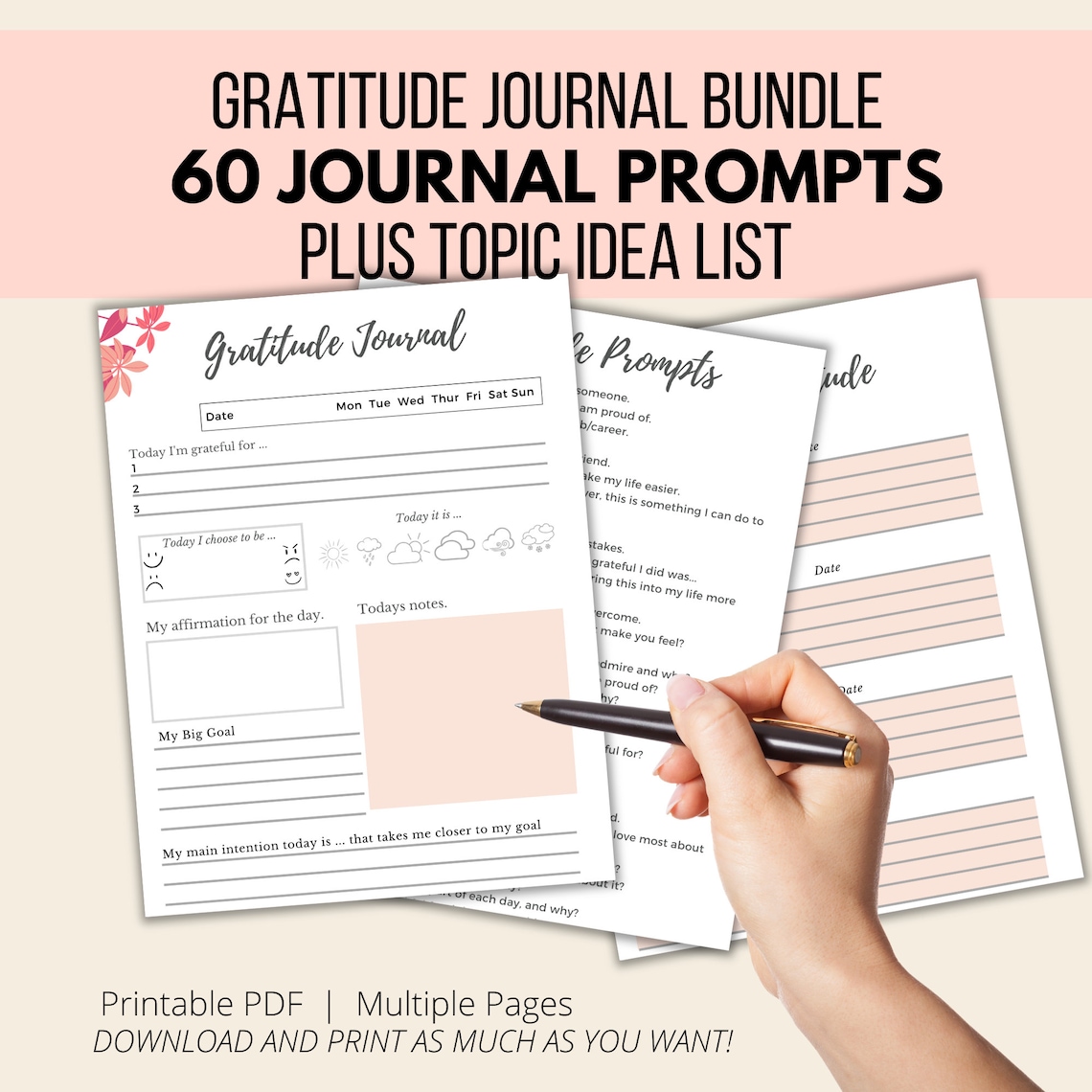 Gratitude Journal Printable, Gratitude Journal Template, Daily ...