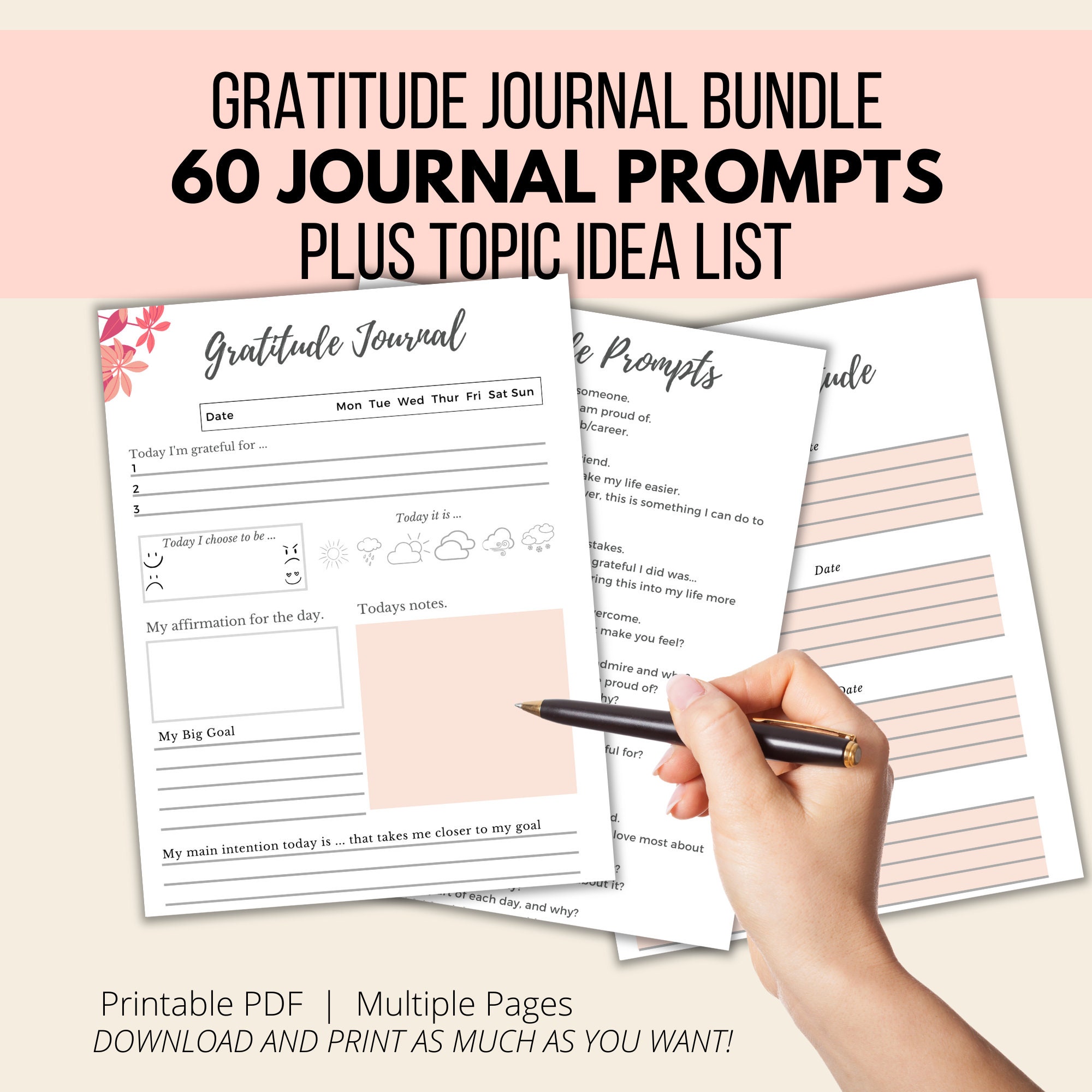 Gratitude Journal Printable, Gratitude Journal Template, Daily ...