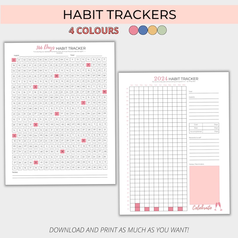 2024 Habit Tracker Bundle, Yearly Habit Tracker, Monthly Habit Trackers ...