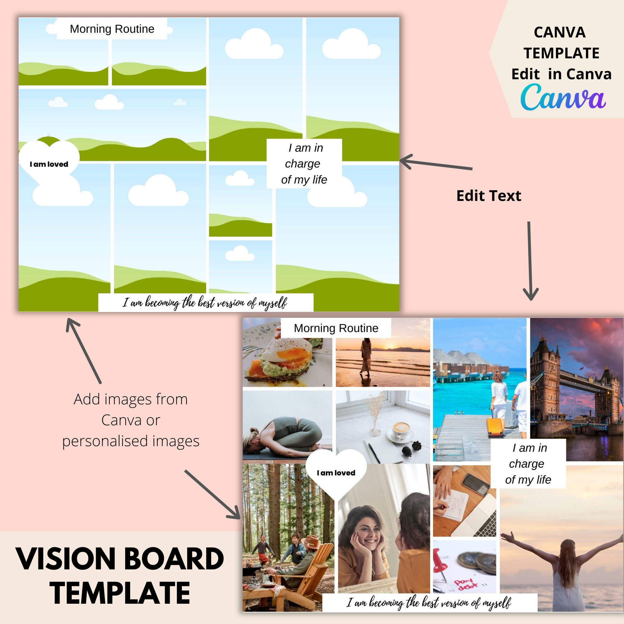 Vision Board Template Fully Editable in Canva - Etsy