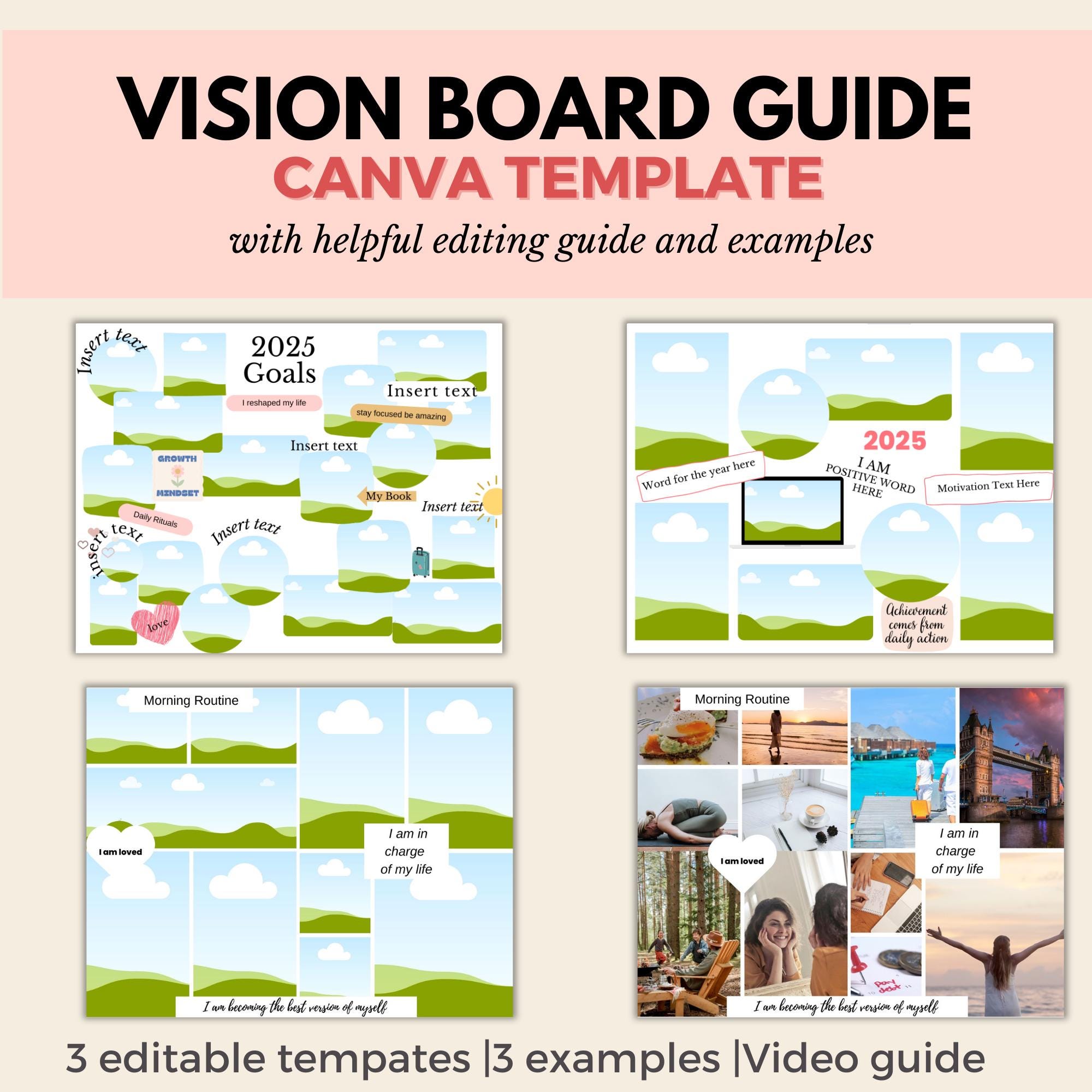 Vision Board Template Fully Editable in Canva - Etsy UK