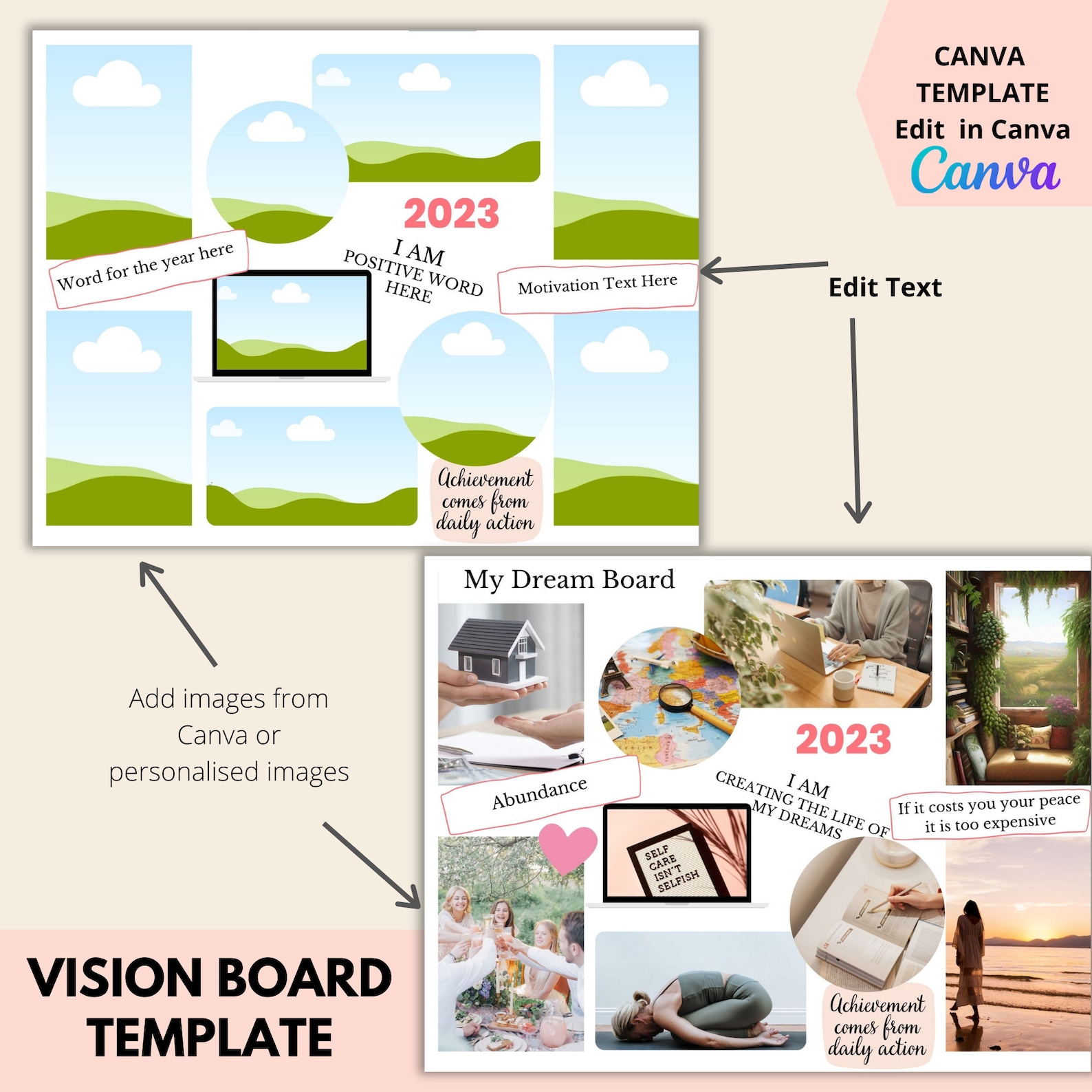 Vision Board Template Fully Editable in Canva - Etsy