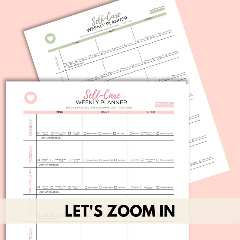 Self Care Planner, Self Care Printable, Self Care 1 Page Planner ...