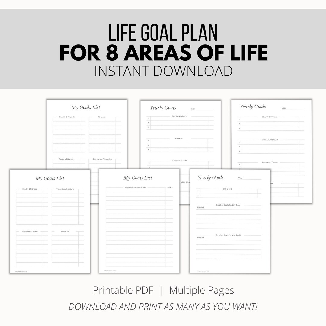 Life Goal Plan for Goal Setting in 8 Life Areas, Goal Setting, - Etsy