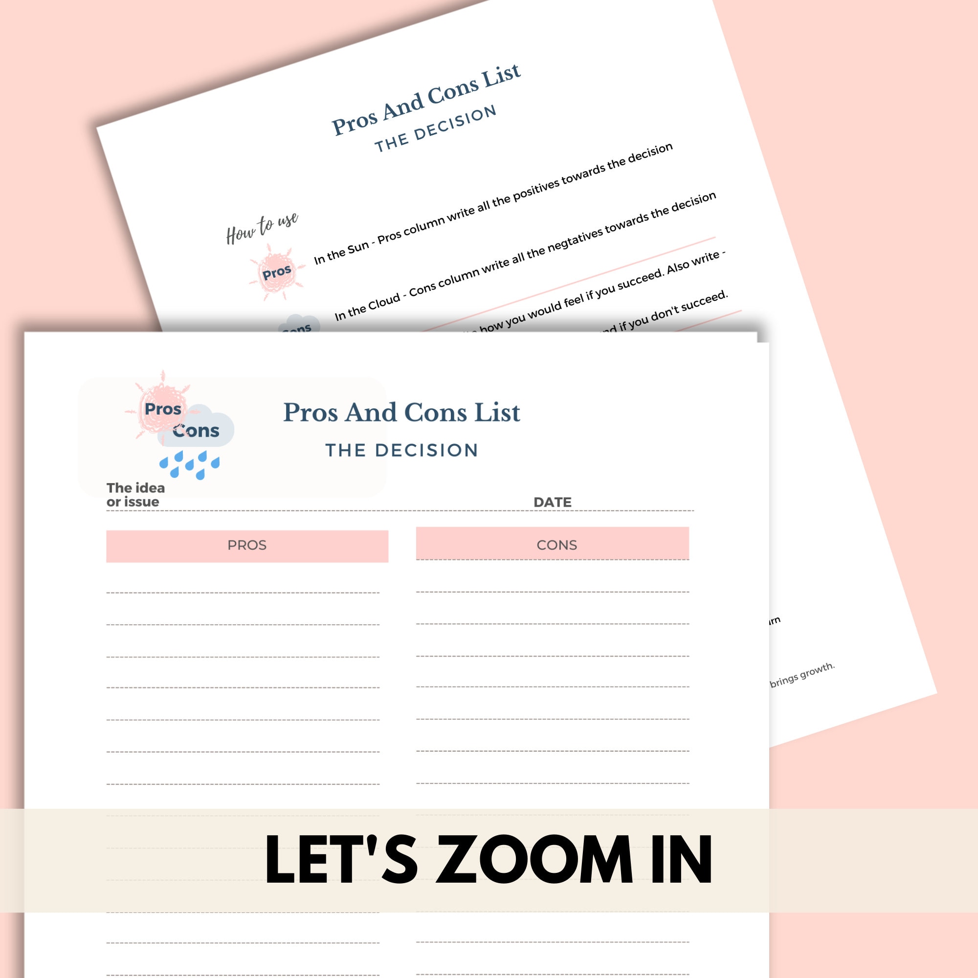 Pros and Cons List Template, Printable PDF, Instant Download, Life ...