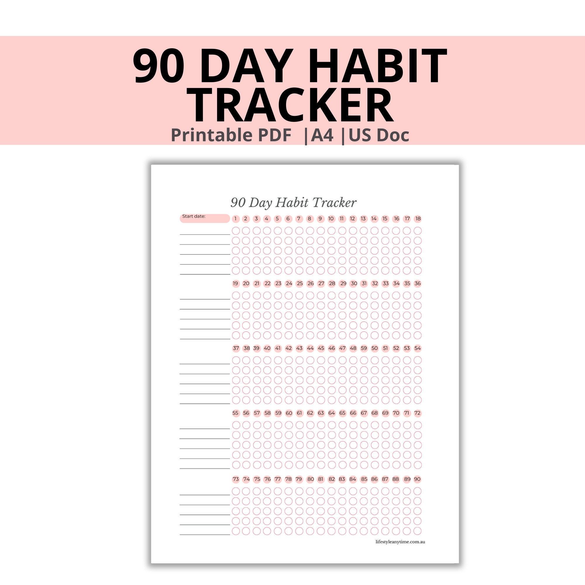 90 Day Habit Tracker, Goal Setting, One Page Habit Tracker, Printable ...