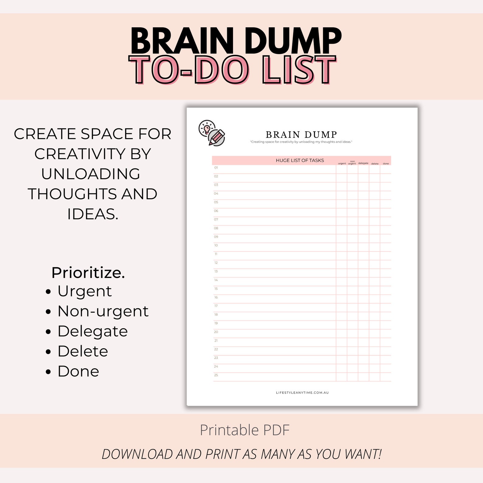 Brain Dump Journal Printable, Brain Dump Worksheet, Planner Pages ...