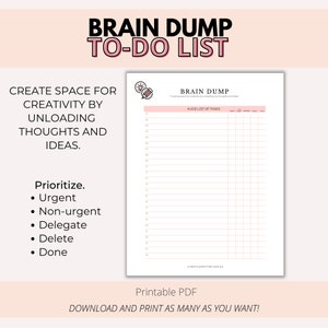 Brain Dump Journal Printable, Brain Dump Worksheet, Planner Pages ...