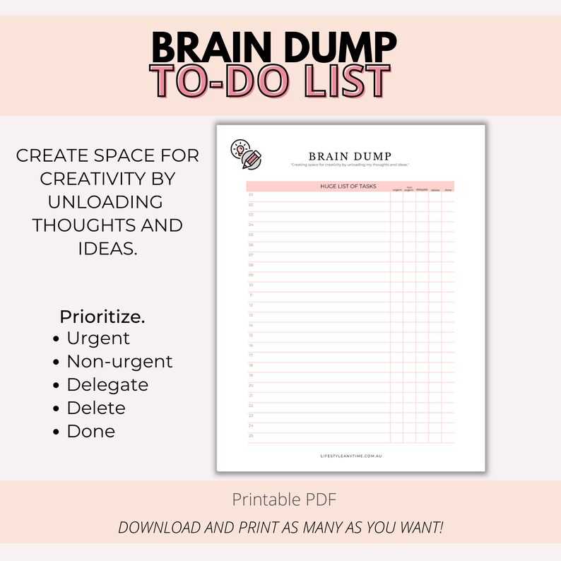 Brain Dump Journal Printable, Brain Dump Worksheet, Planner Pages ...