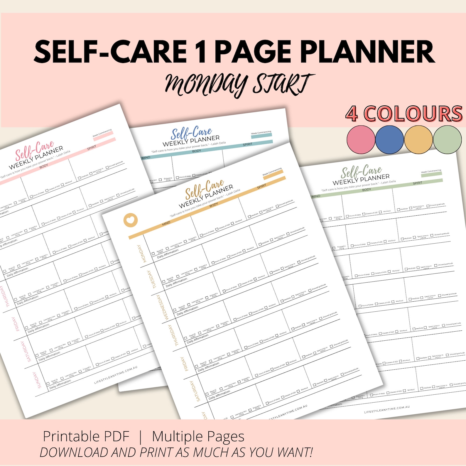 Self Care Planner, Self Care Printable, Self Care 1 Page Planner ...