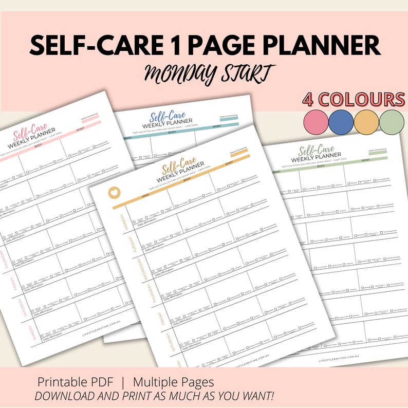 Self Care Planner, Self Care Printable, Self Care 1 Page Planner ...