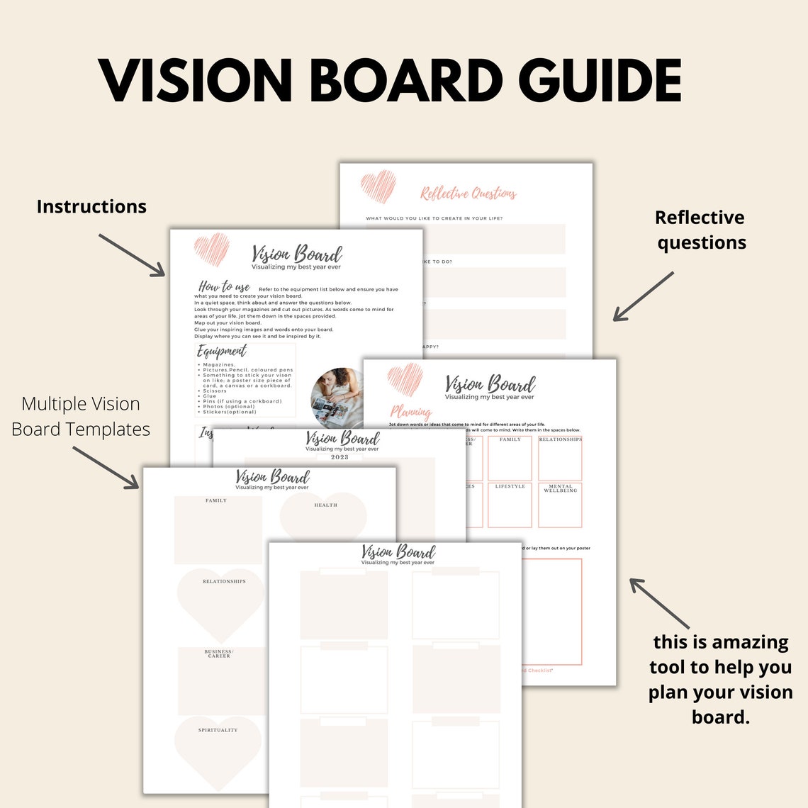 Vision Board Template, Vision Board Planner, Vision Board Guide, Vision ...